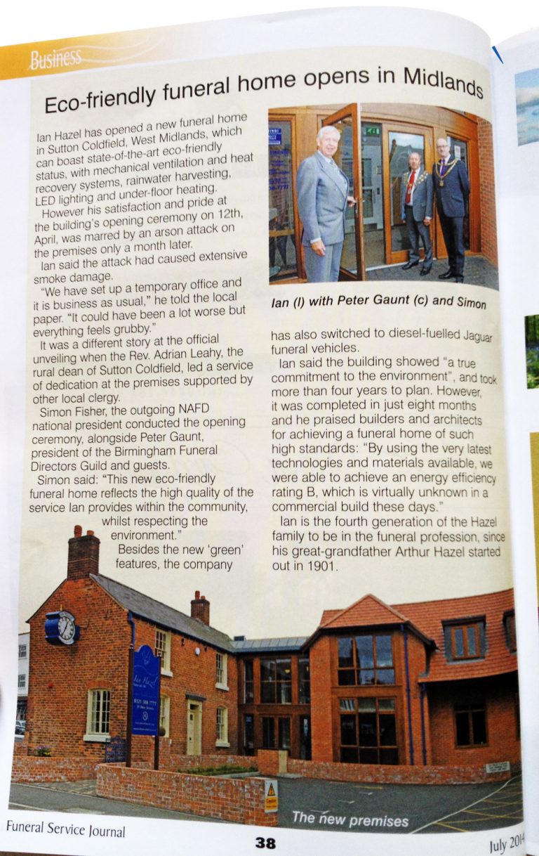 Eco-friendly funeral home opens in Midlands - Ian Hazel Funerals